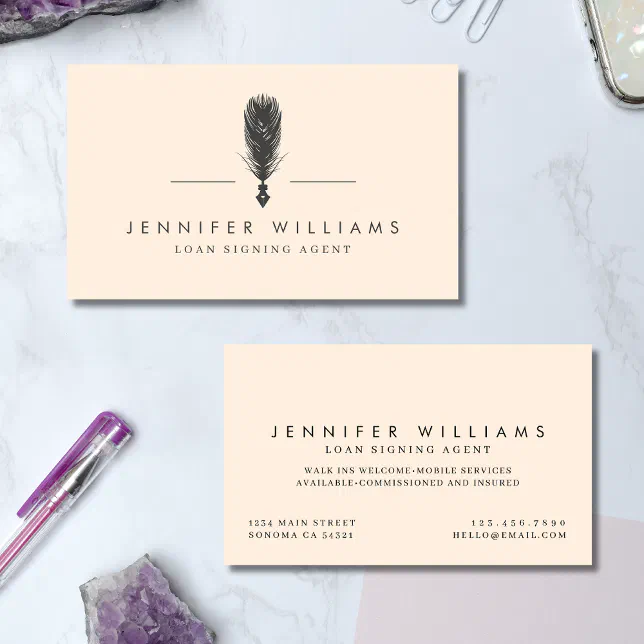 Modern Minimal Loan Signing Agent Quill Feather Business Card | Zazzle