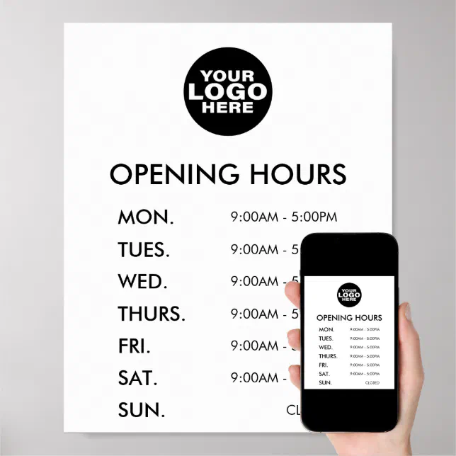 Modern Minimal Logo Business Opening Hours Poster | Zazzle