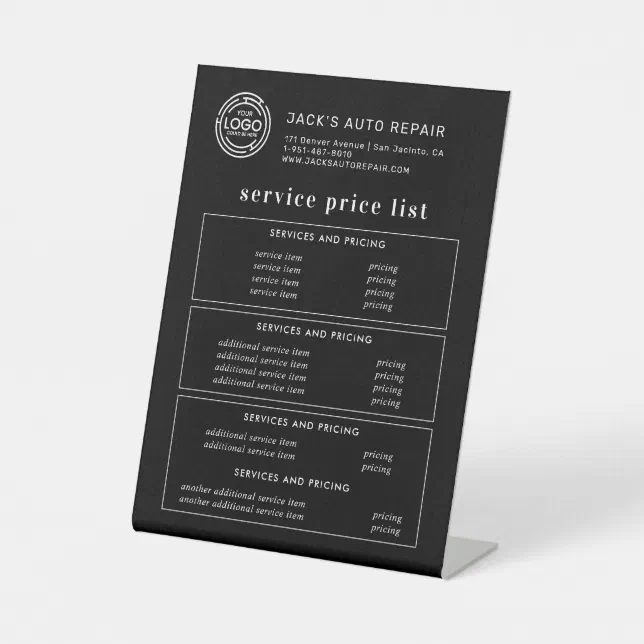 Modern Minimal Logo | Business Price Menu Pedestal Sign | Zazzle
