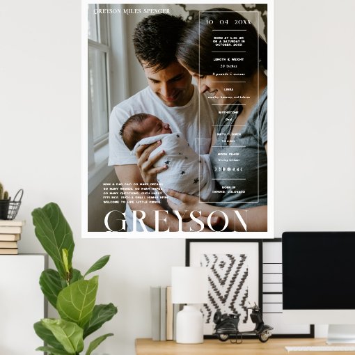 Modern Minimal Magazine Cover | Birth Stats Poster | Zazzle