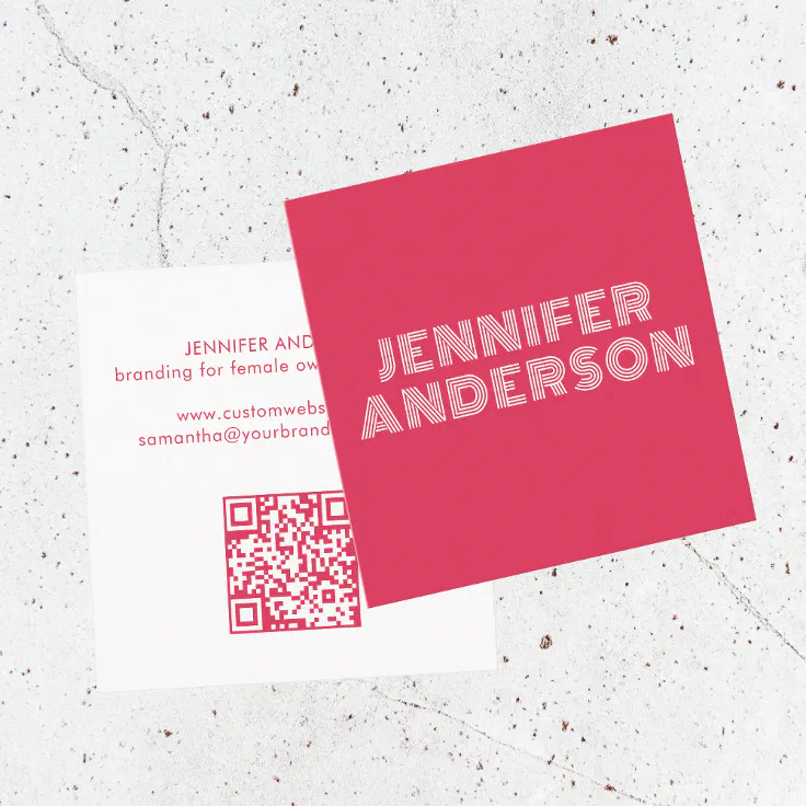 Modern Minimal Magenta Typography Custom QR Code Square Business Card ...