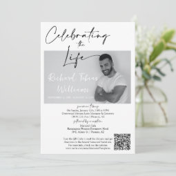 Modern Minimal Memorial Photo QR Code Funeral Invitation | Zazzle