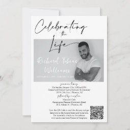 Modern Minimal Memorial Photo QR Code Funeral Invitation | Zazzle