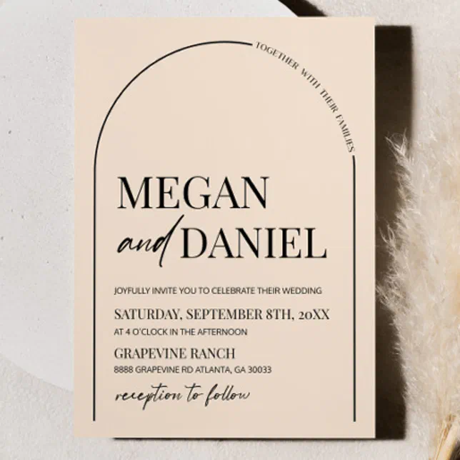Modern Minimal Minimalist Beige Arch Wedding Invitation | Zazzle