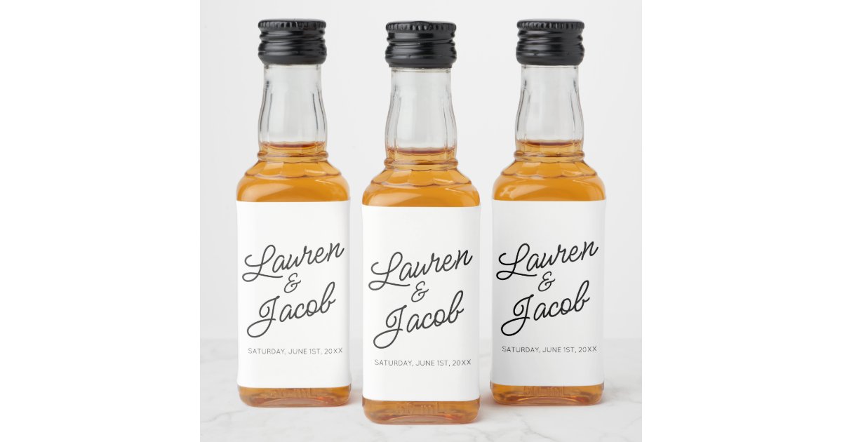 Modern Minimal Minimalist Black White Wedding Mini Liquor Bottle Label ...