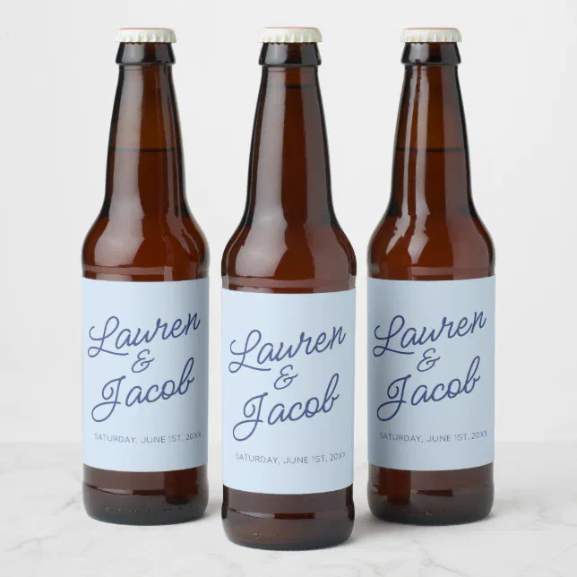 Modern Minimal Minimalist Blue Wedding Beer Bottle Label | Zazzle