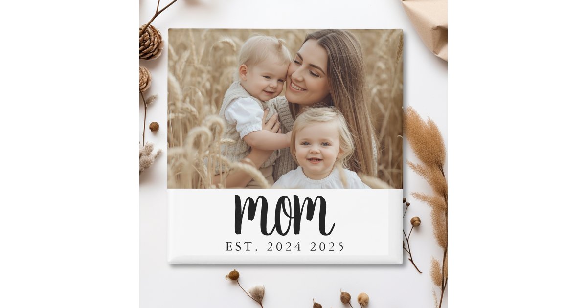 Modern Minimal Mom Established Photo Gift Magnet | Zazzle