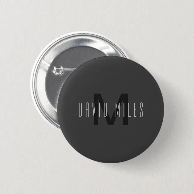 Modern Minimal Monogram Design Editable Dark Grey Button | Zazzle