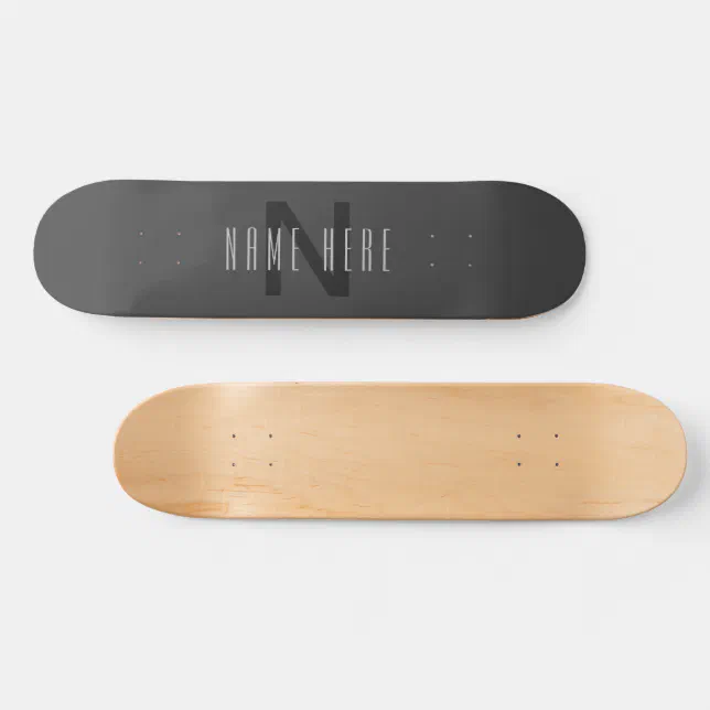 Modern Minimal Monogram Design Editable Dark Grey Skateboard | Zazzle