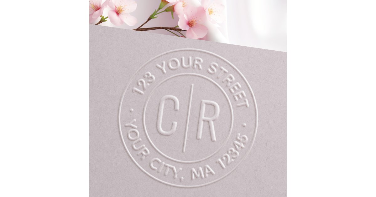 Modern minimal monogram initials return address embosser | Zazzle