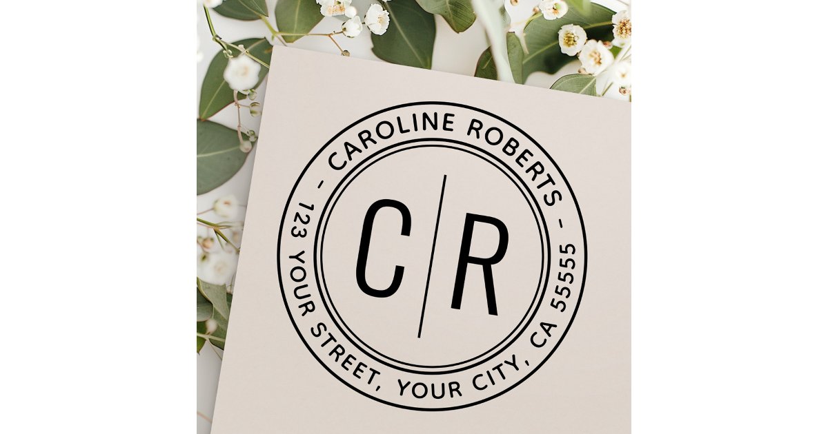 Modern minimal monogram initials return address self-inking stamp | Zazzle