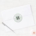 Modern minimal monogram light green return address classic round ...