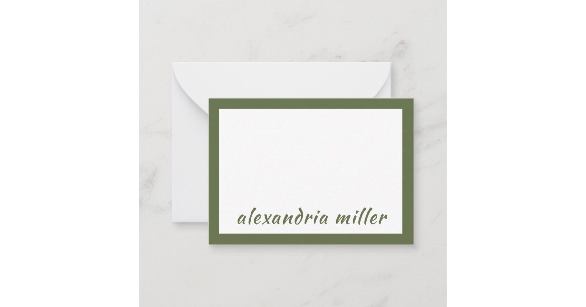 Modern Minimal Monogram Name Olive Note Card | Zazzle
