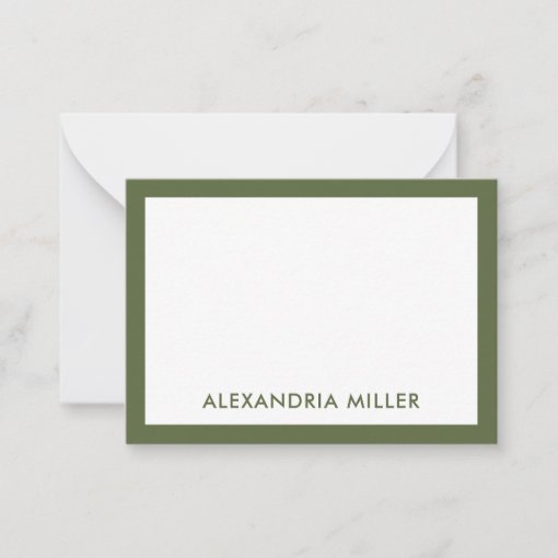 Modern Minimal Monogram Name Olive Note Card | Zazzle
