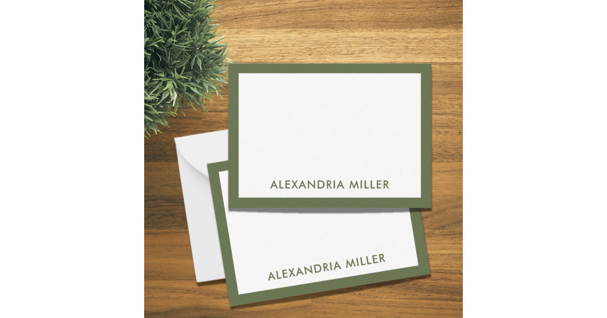 Modern Minimal Monogram Name Olive Note Card | Zazzle