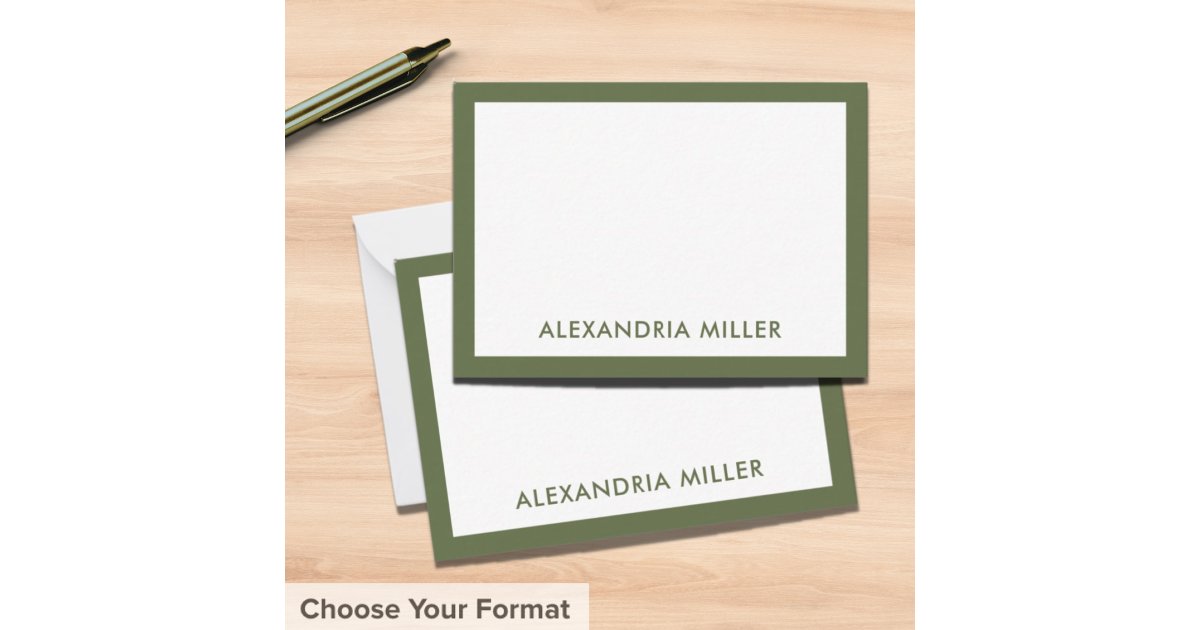 Modern Minimal Monogram Name Olive Note Card | Zazzle