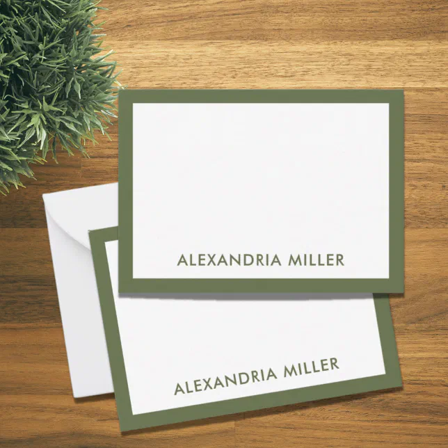 Modern Minimal Monogram Name Olive Note Card | Zazzle