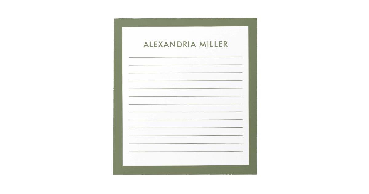 Modern Minimal Monogram Name Olive Notepad | Zazzle