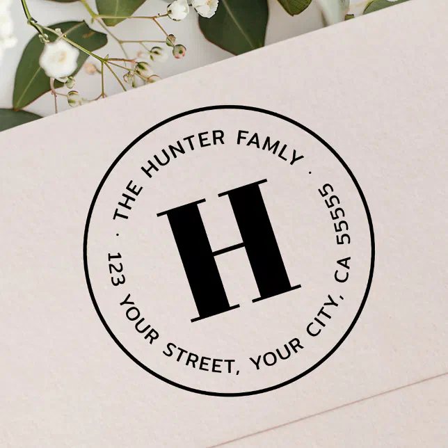 Modern minimal monogram return address rubber stamp | Zazzle