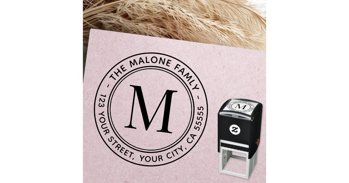 Modern minimal monogram return address self-inking stamp | Zazzle