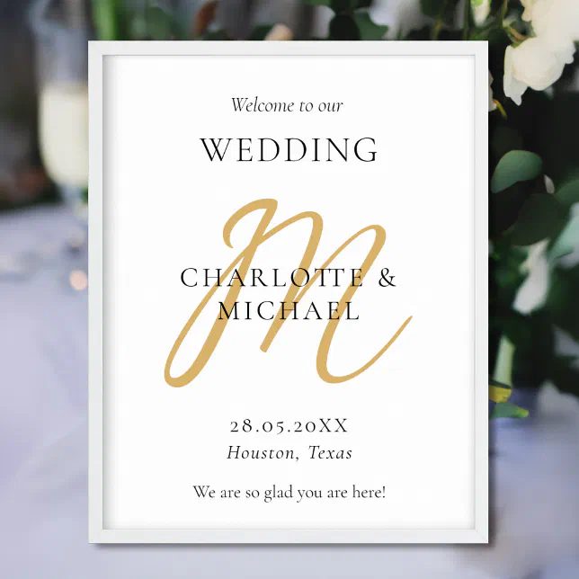 Modern Minimal Monogram Wedding Welcome Poster | Zazzle