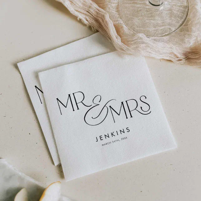 Modern Minimal Mr and Mrs. Wedding Napkins | Zazzle
