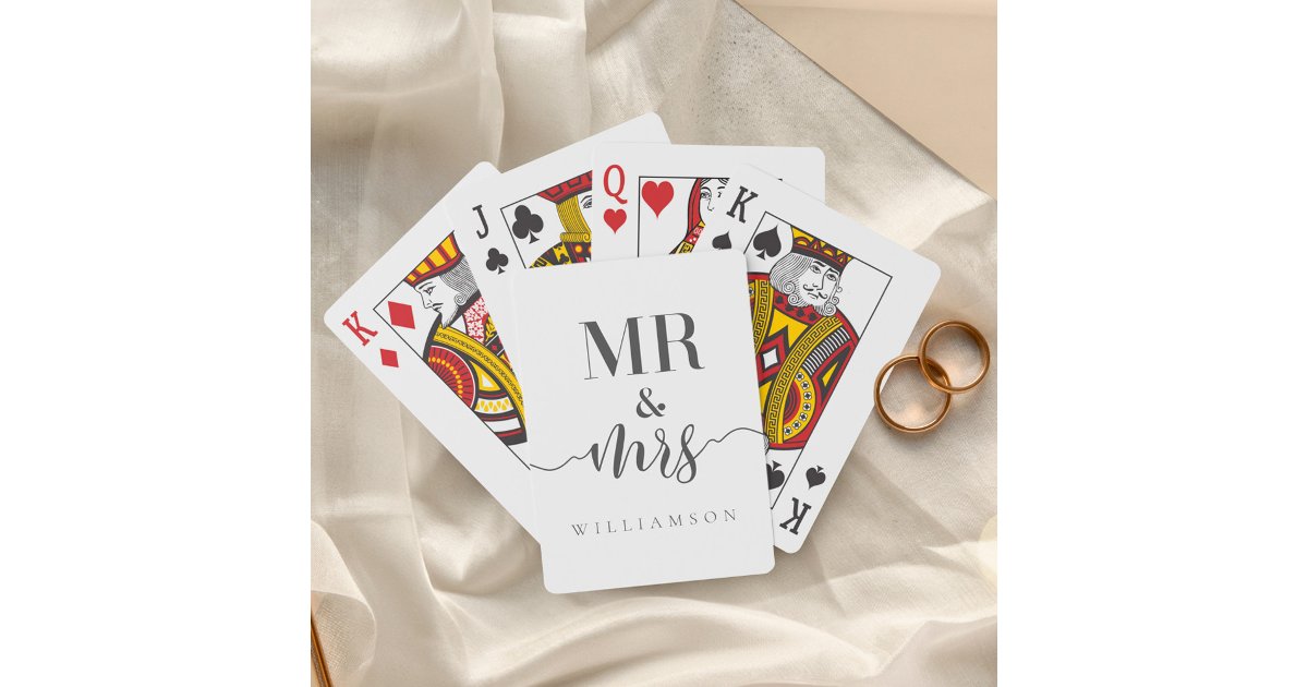 Modern Minimal Mr & Mrs Typographic Black/White Poker Cards | Zazzle