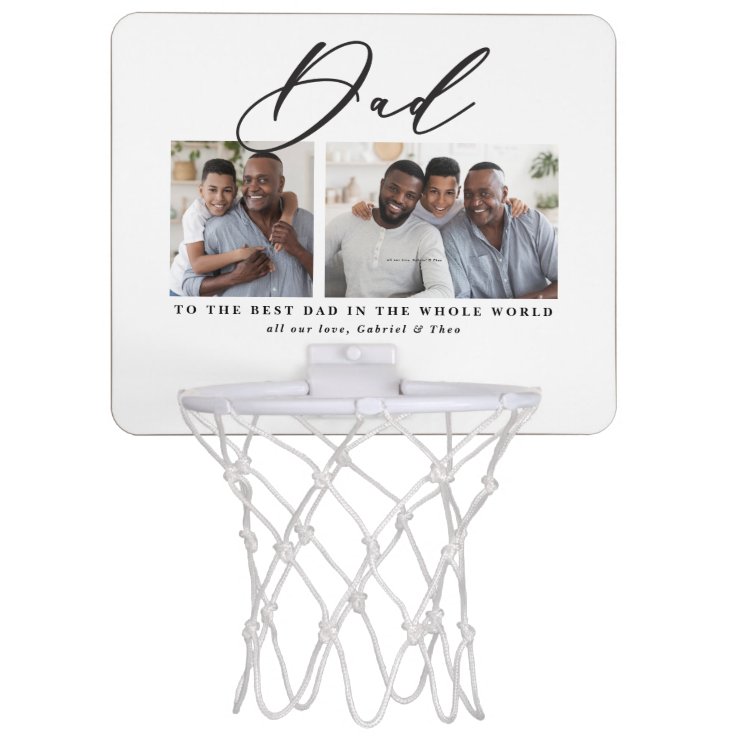 Modern minimal multi photo script dad gift mini basketball hoop | Zazzle