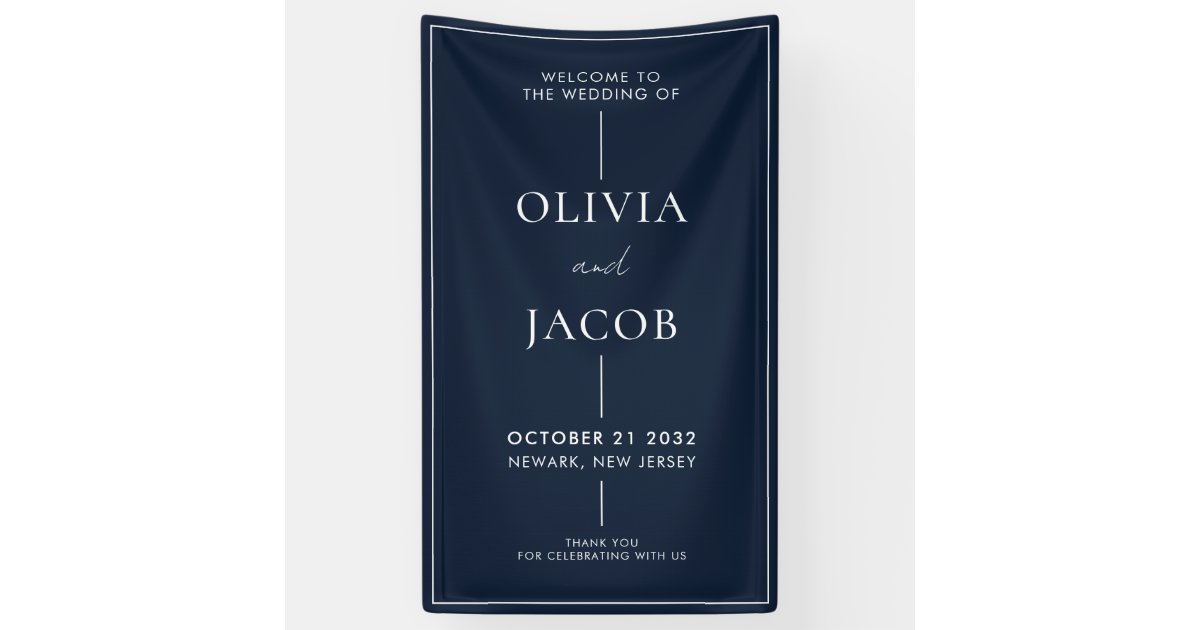 Modern Minimal Navy Blue Wedding Welcome Banner | Zazzle