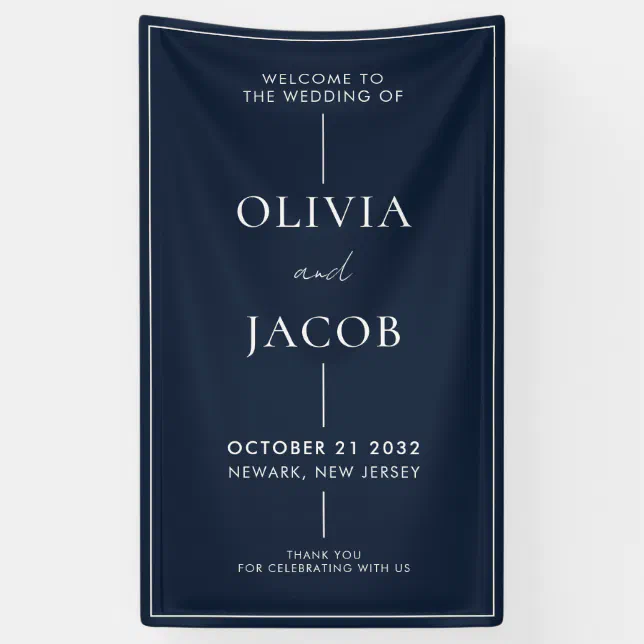 Modern Minimal Navy Blue Wedding Welcome Banner | Zazzle