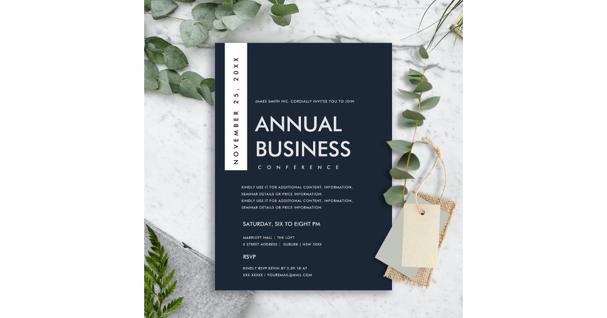 MODERN MINIMAL NAVY WHITE KRAFT CONFERENCE EVENT INVITATION | Zazzle