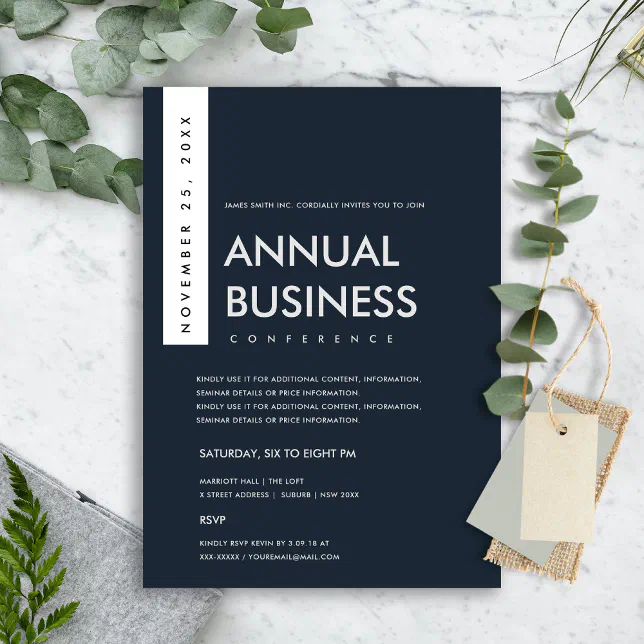 MODERN MINIMAL NAVY WHITE KRAFT CONFERENCE EVENT INVITATION | Zazzle