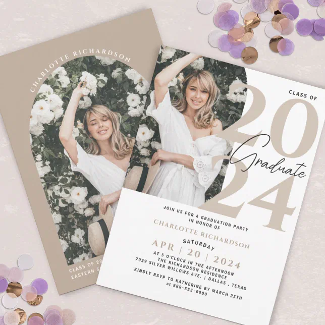 Modern Minimal Neutral Graduation Photo Invitation | Zazzle