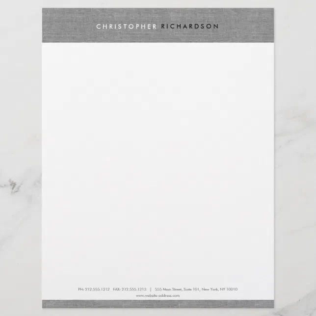MODERN & MINIMAL on GRAY LINEN Letterhead | Zazzle
