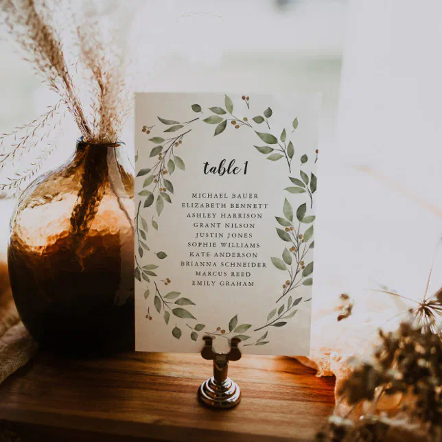 Modern Minimal Organic Greenery Table Seating Card | Zazzle