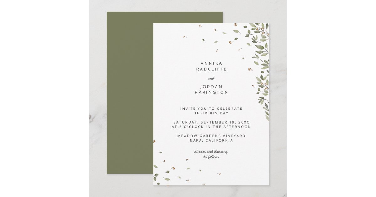Modern Minimal Organic Greenery Wedding Invitation | Zazzle