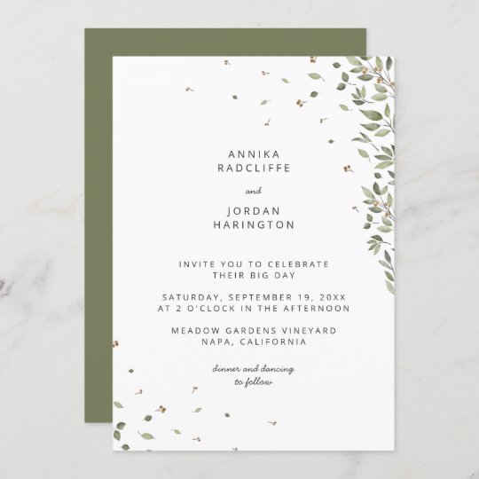 Modern Minimal Organic Greenery Wedding Invitation | Zazzle.com