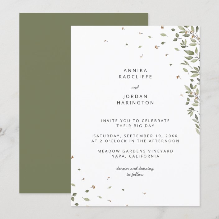 Modern Minimal Organic Greenery Wedding Invitation | Zazzle.com