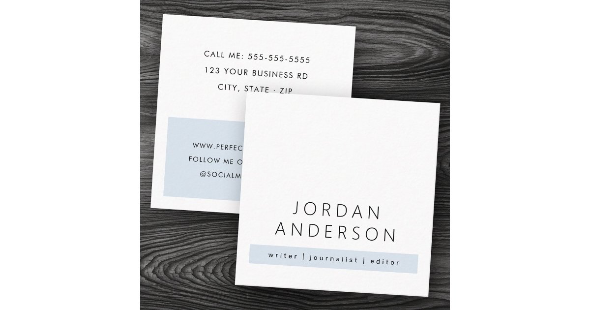 Modern minimal pale dusty blue color block square business card | Zazzle