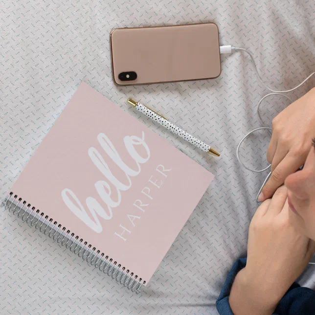 Modern Minimal Pastel Pink Hello And You Name Notebook | Zazzle