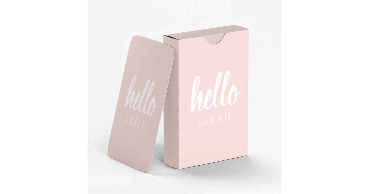 Modern Minimal Pastel Pink Hello And You Name Poker Cards | Zazzle