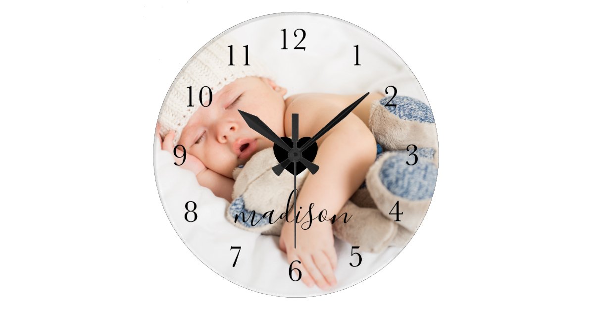 Modern & Minimal Personalized Full Photo & Name Large Clock | Zazzle