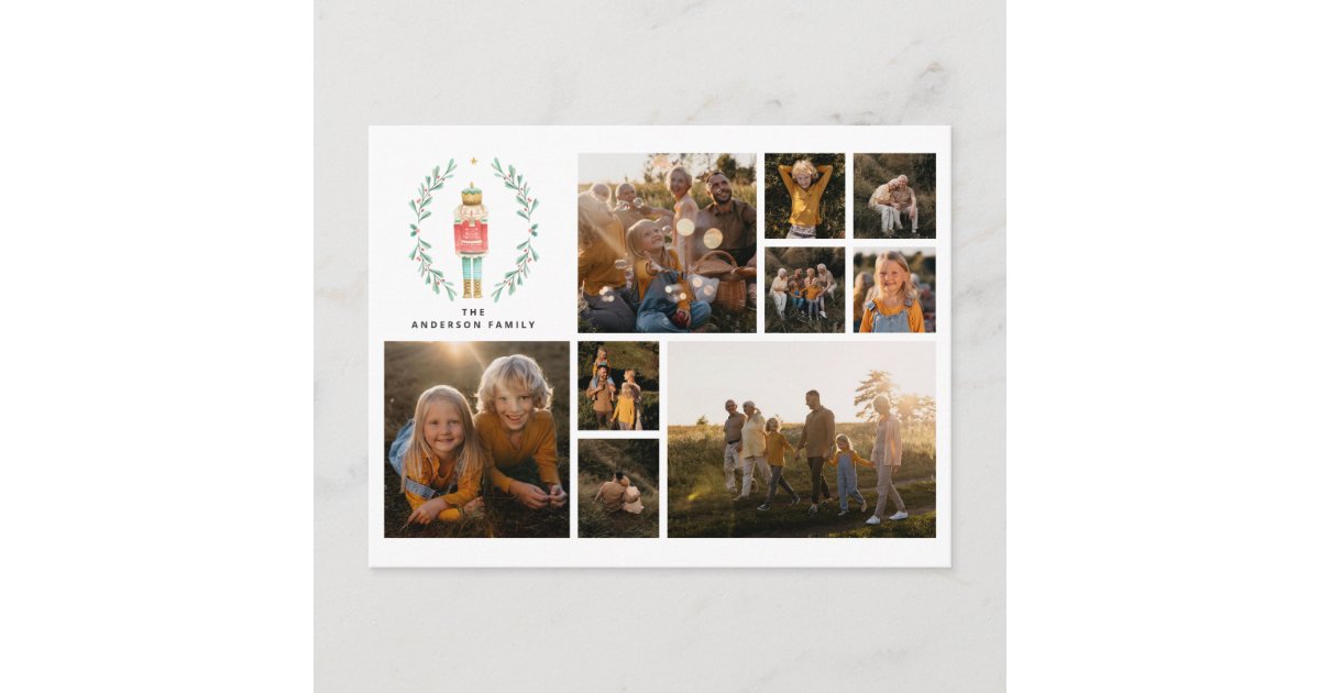 Modern minimal photo collage Christmas elegant Holiday Postcard | Zazzle