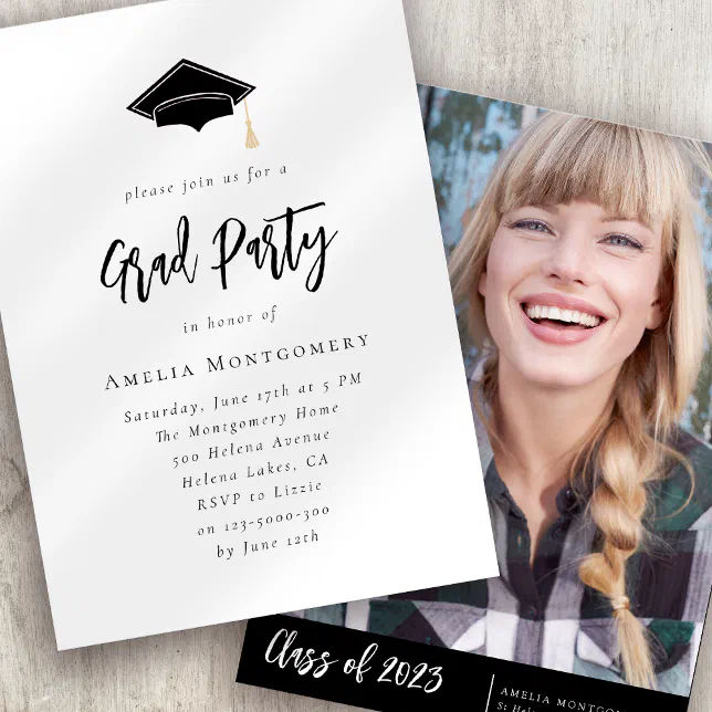 Modern Minimal Photo Graduation Party Invitation | Zazzle
