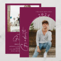 Modern Minimal Photo Maroon Graduation Party Invitation | Zazzle