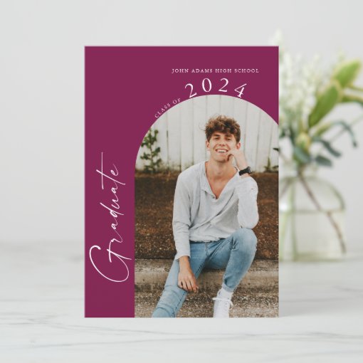 Modern Minimal Photo Maroon Graduation Party Invitation | Zazzle
