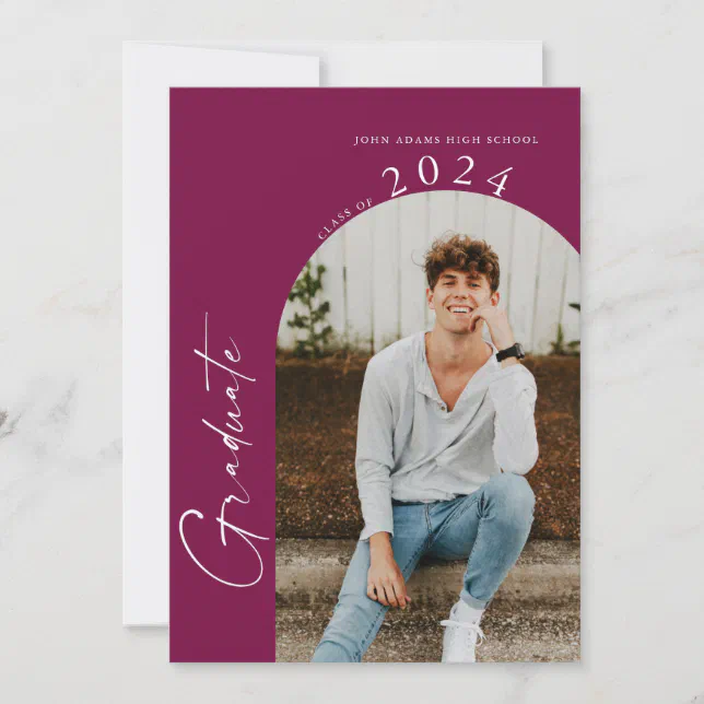 Modern Minimal Photo Maroon Graduation Party Invitation | Zazzle