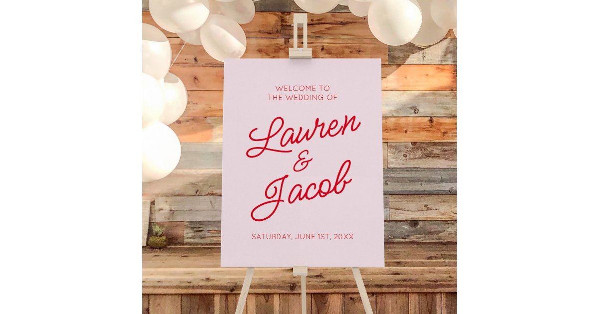 Modern Minimal Pink and Red Wedding Welcome Sign | Zazzle
