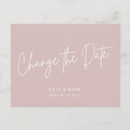 Modern Minimal Pink Change the Date Announcement Postcard | Zazzle