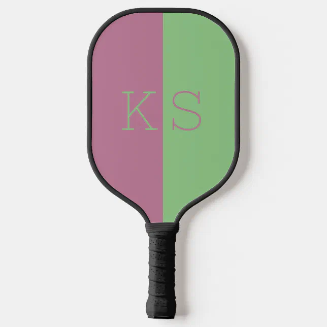 Modern Minimal Pink & Green Monogram Pickleball Paddle | Zazzle
